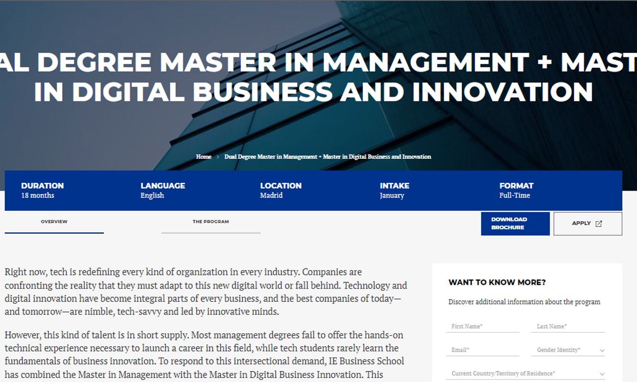 MIM + Master in Digital Business and Innovation | IE Dual Degree